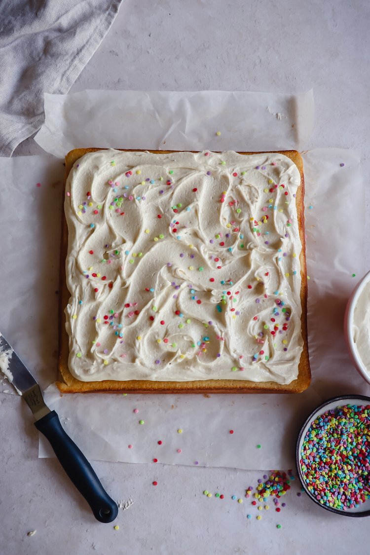 Sprinkle sponge cake with whipped vanilla buttercream — MARTHA COLLISON