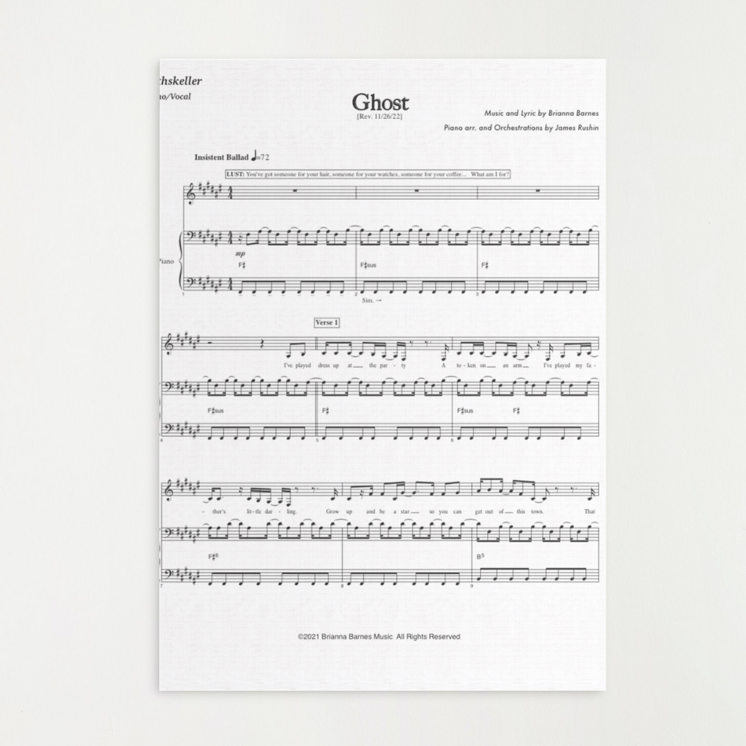 "Ghost" Sheet Music (Piano/Vocal) — Brianna Kothari Barnes