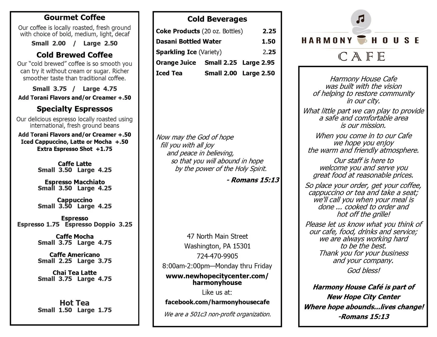 Harmony House Menu — New Hope City Center