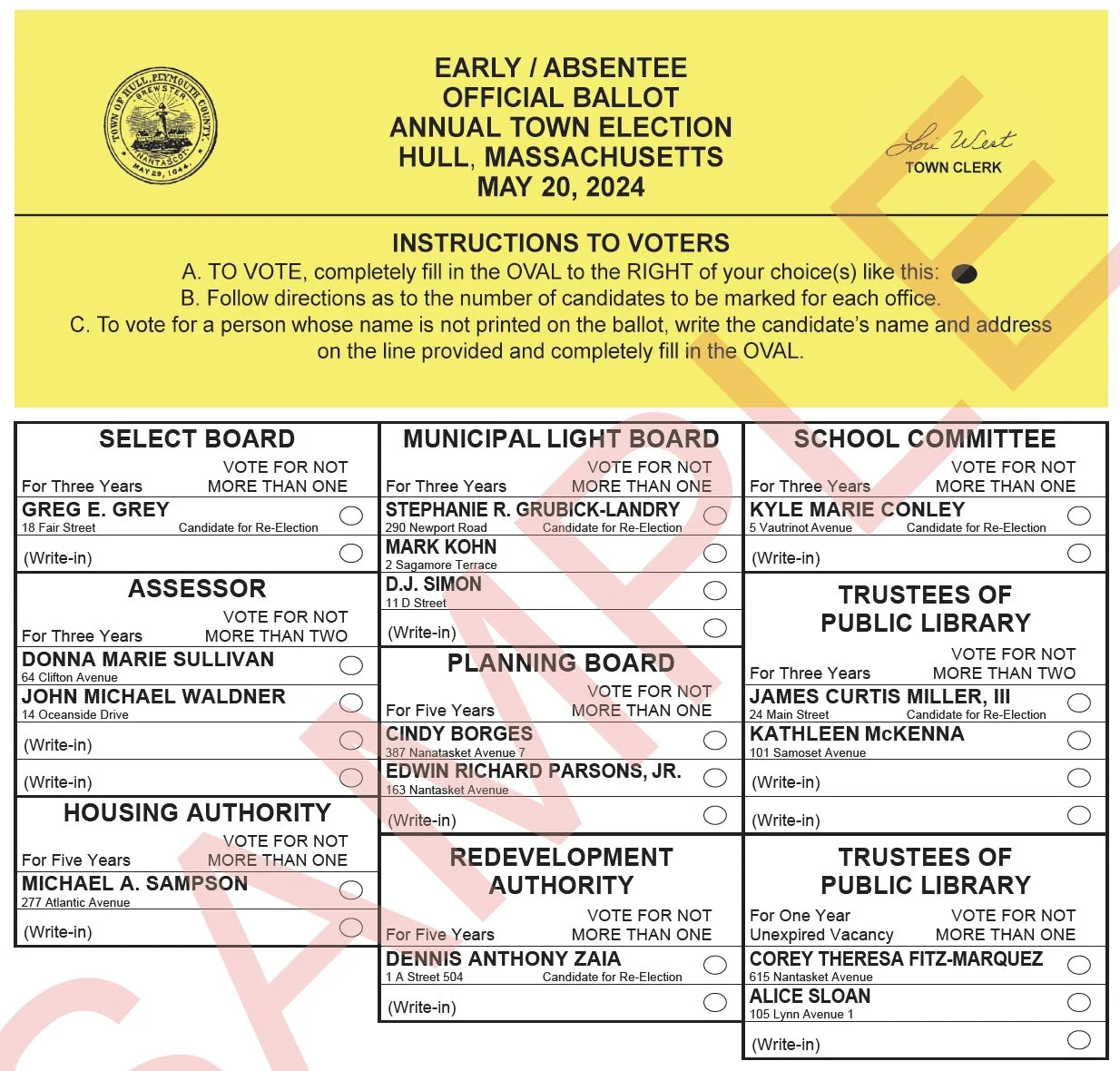 15 candidates on the ballot in Hull's annual election on Monday, May 20 ...