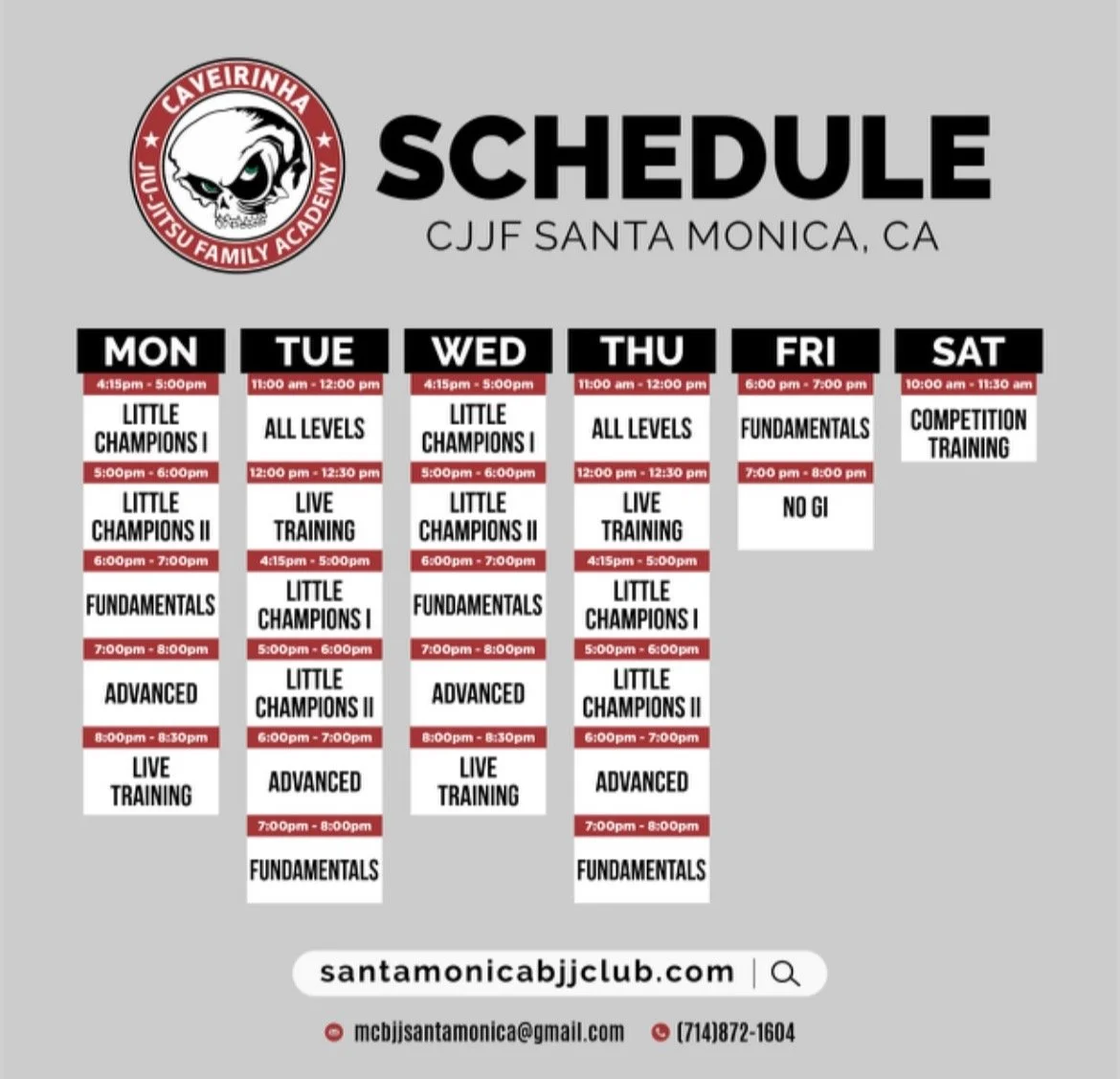 Class Schedule — Caveirinha Jiu Jitsu Family Santa Monica