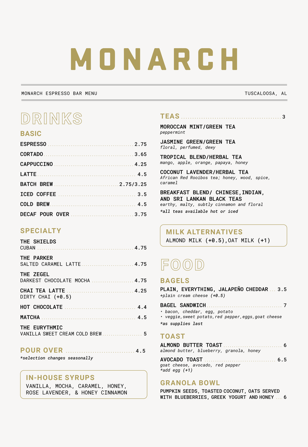 Main Menu — MONARCH