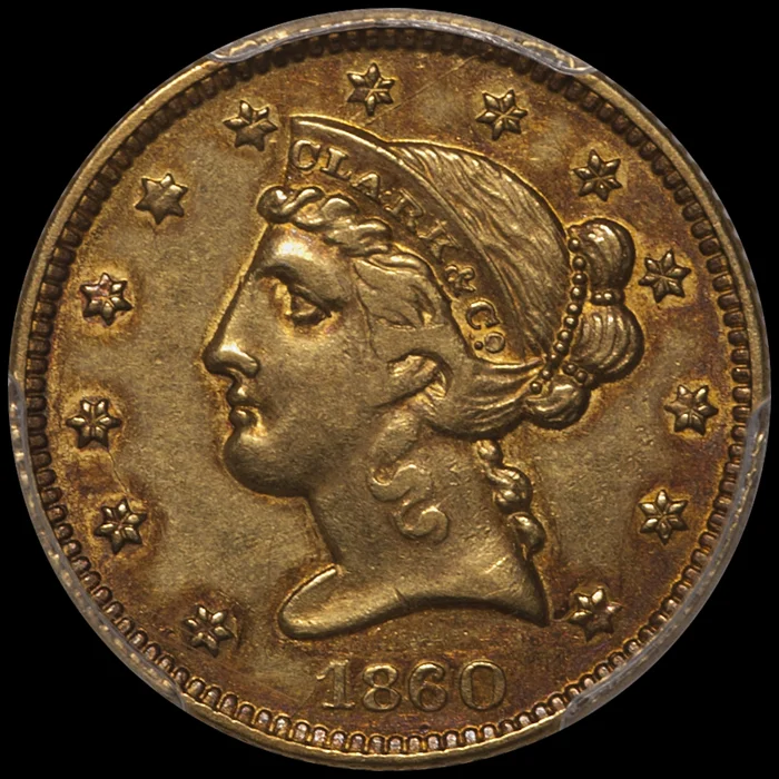 SOLD - $5.00 - 1860 Clark Gruber PCGS AU55 CAC | Rare Gold Coins ...