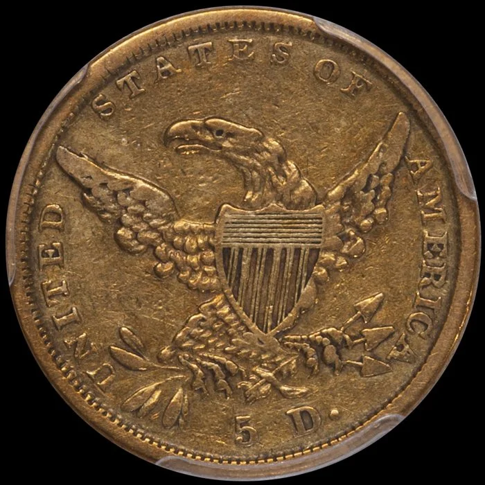 SOLD - $5.00 - 1838-D PCGS VF35 CAC | Rare Gold Coins - Douglas Winter Numismatics