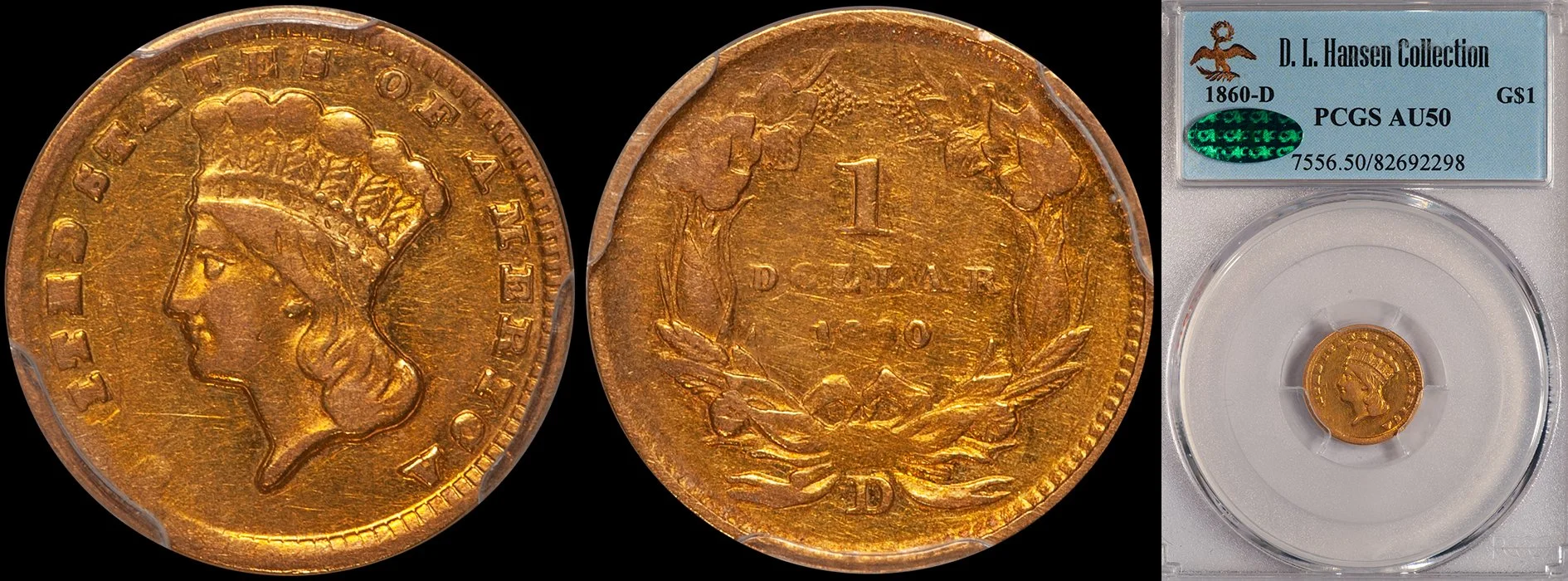 SOLD - $3.00 - 1865 PCGS AU55 CAC | Rare Gold Coins - Douglas Winter Numismatics