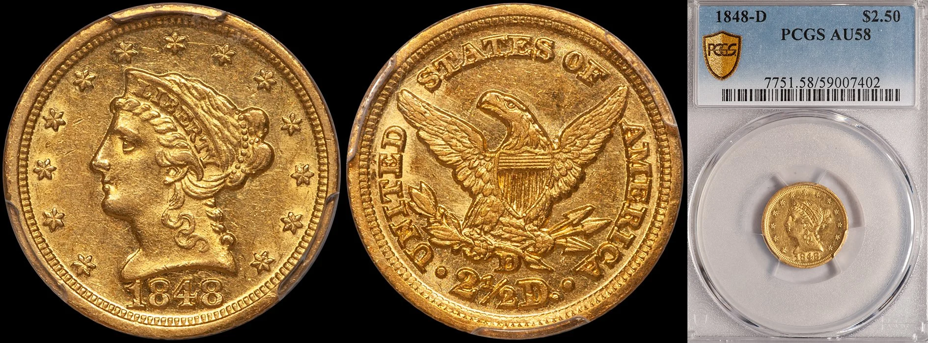 Quarter Eagle. 1845-D Dahlonega $2.50 gold coin. PCGS AU58. | Rare Gold Coins - Douglas Winter ...