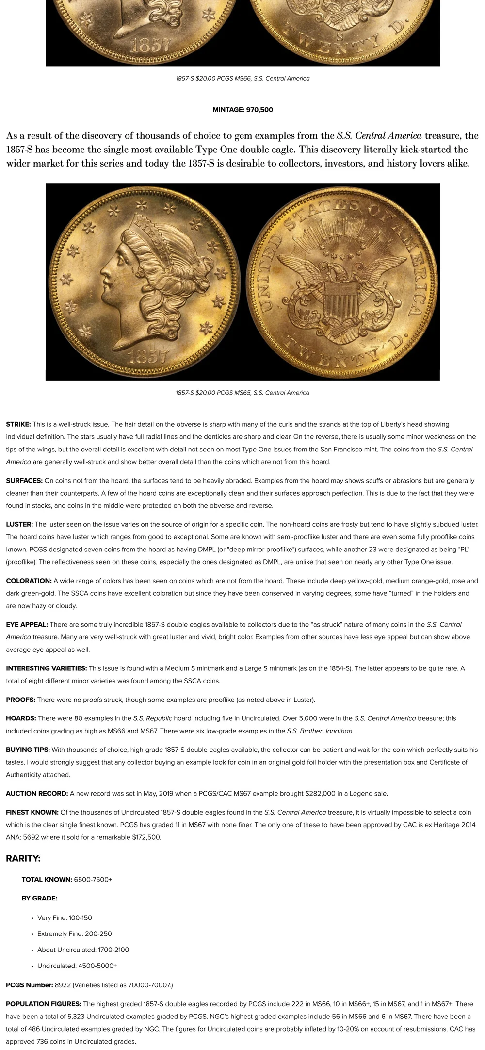 Type One Double Eagles Online Guide | Douglas Winter Numismatics | Rare ...