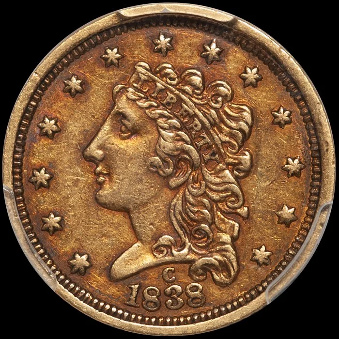 Quarter Eagle. 1838-C Charlotte $2.50 gold coin. PCGS EF45 CAC. | Rare ...