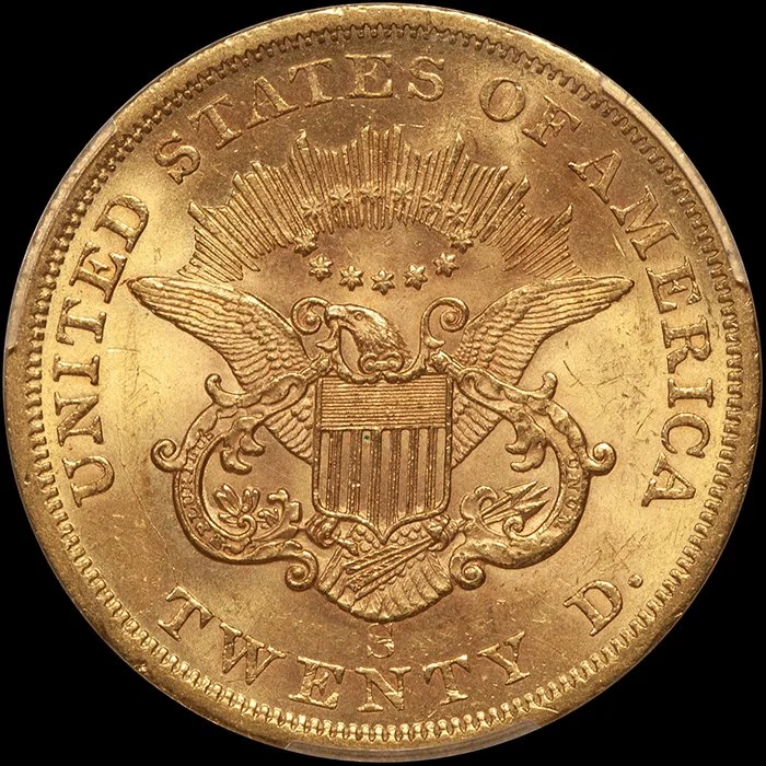 Double Eagle. 1854-S San Francisco $20 gold coin. PCGS MS61. | Rare Gold Coins - Douglas Winter ...