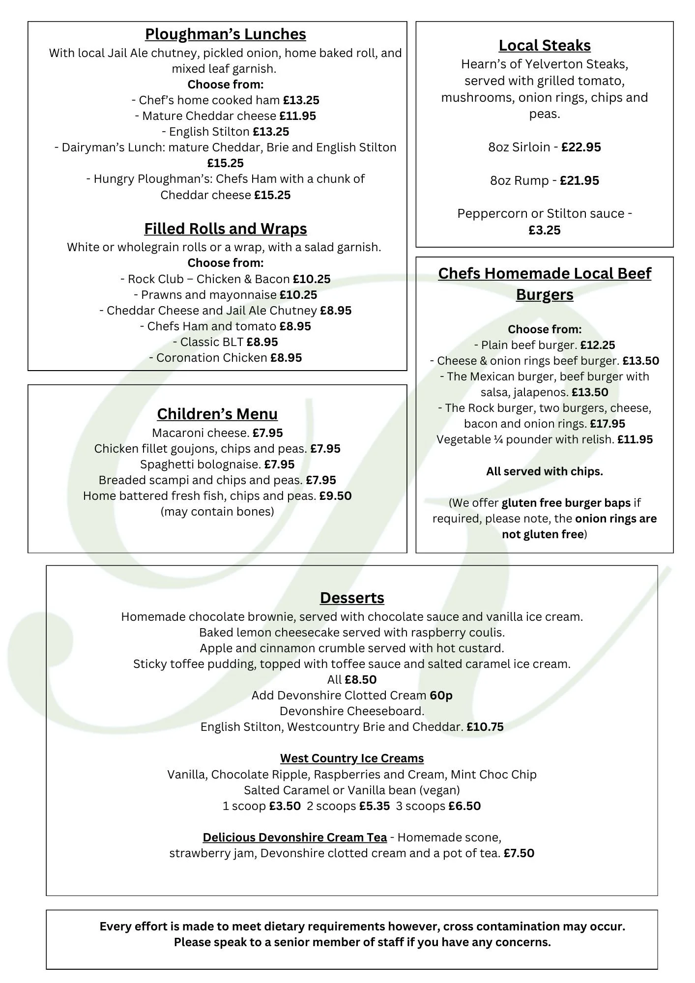 Main Menu — Rock Inn Yelverton