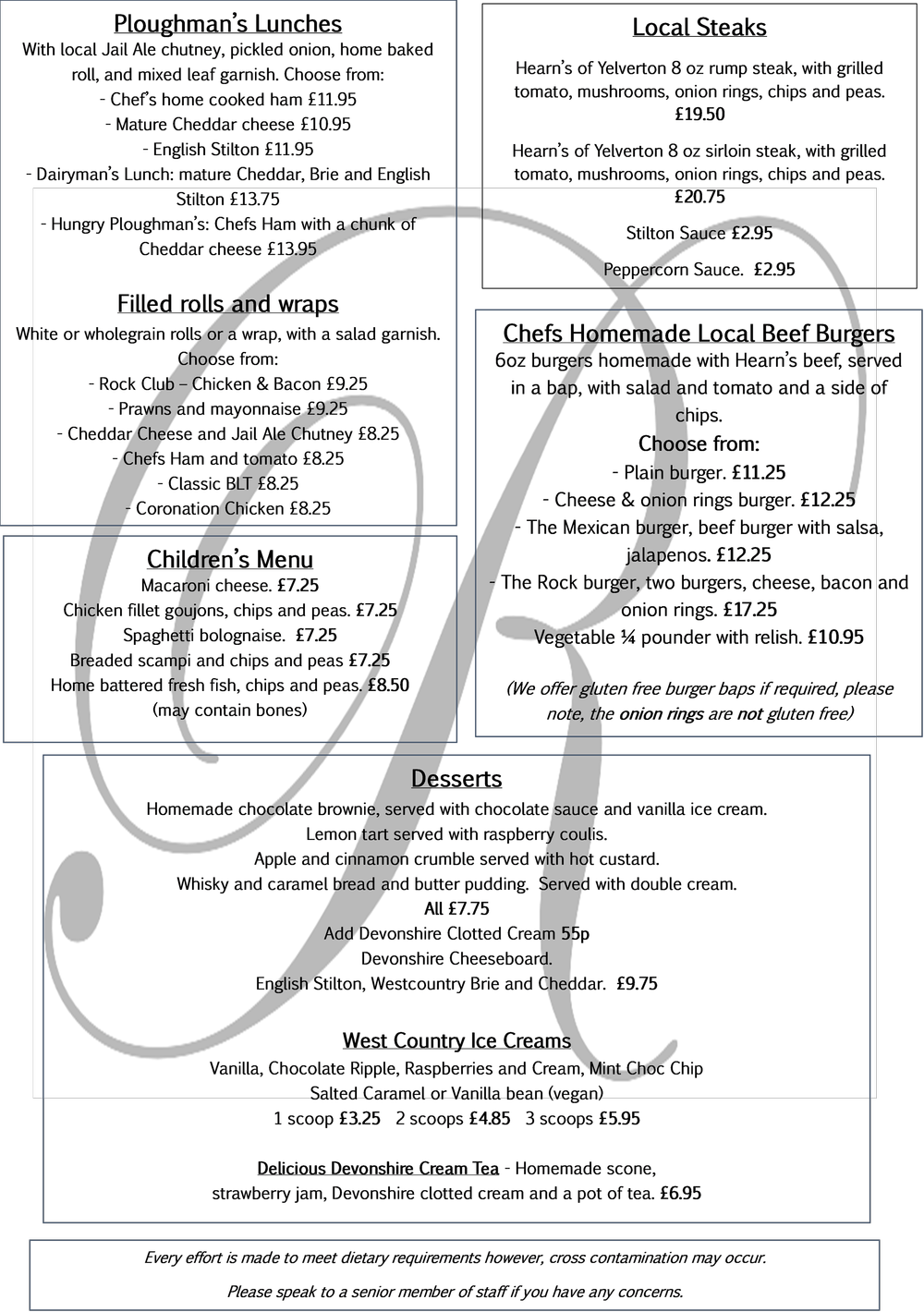 Main Menu — Rock Inn Yelverton