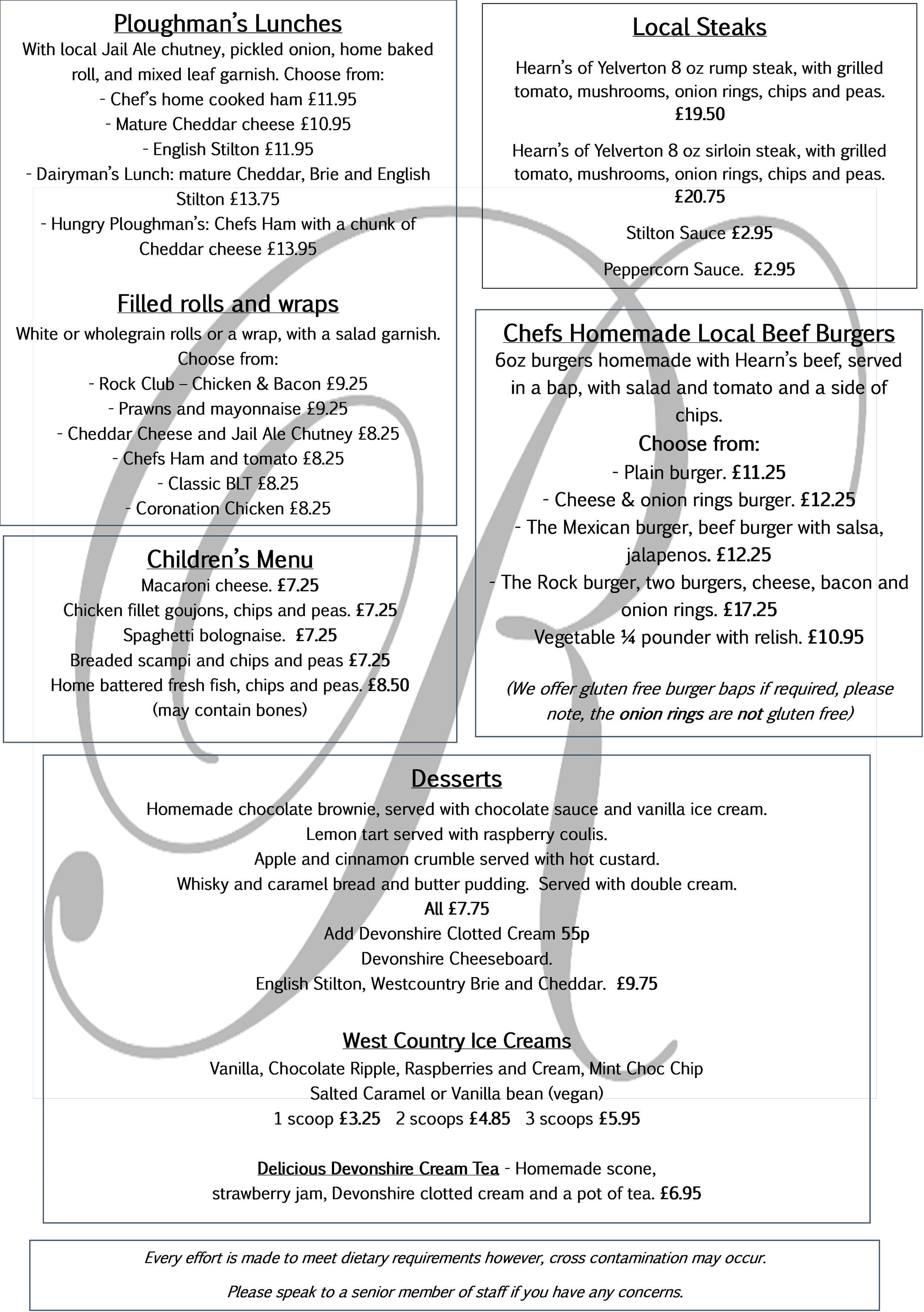Main Menu — Rock Inn Yelverton