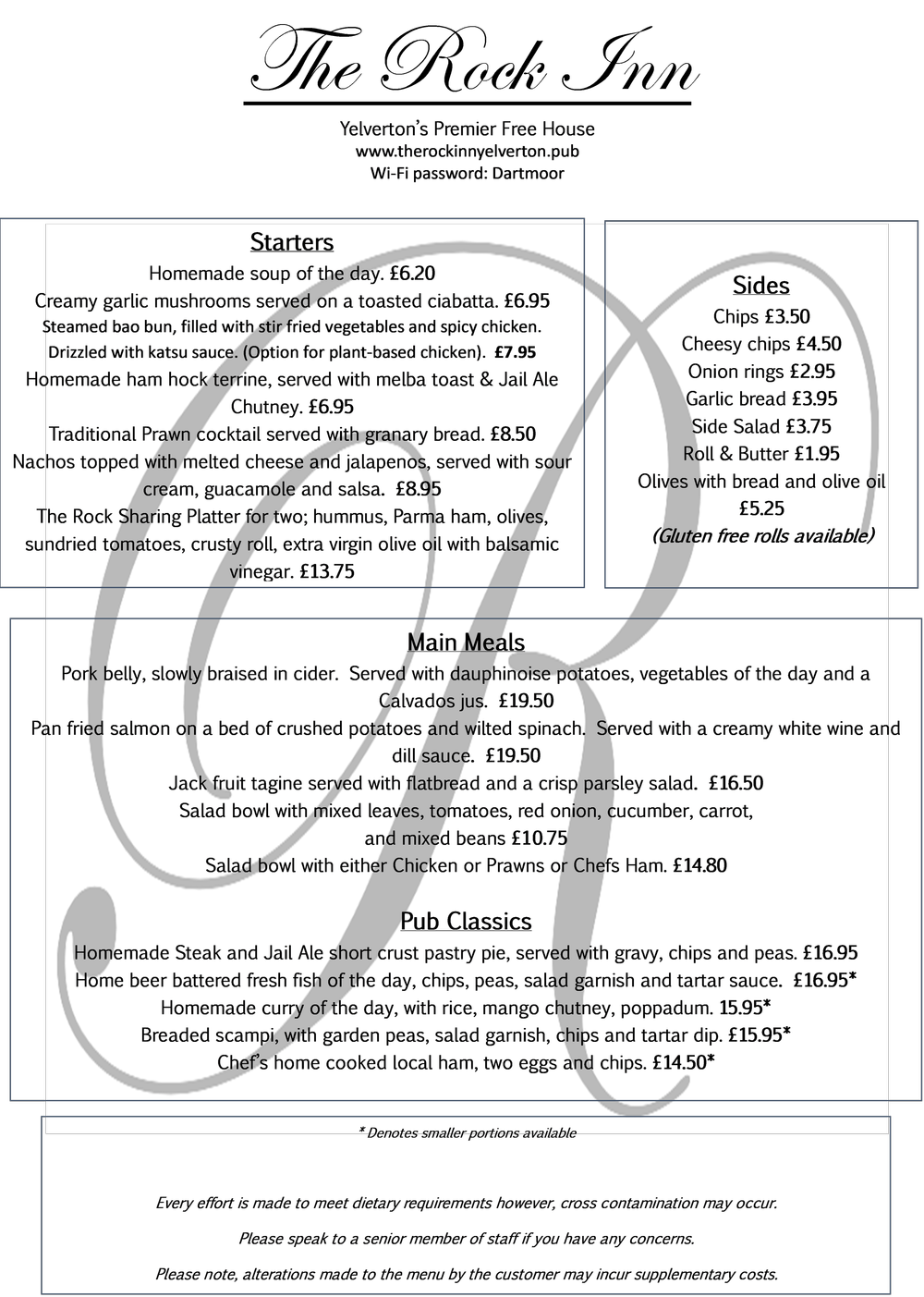 Main Menu — Rock Inn Yelverton