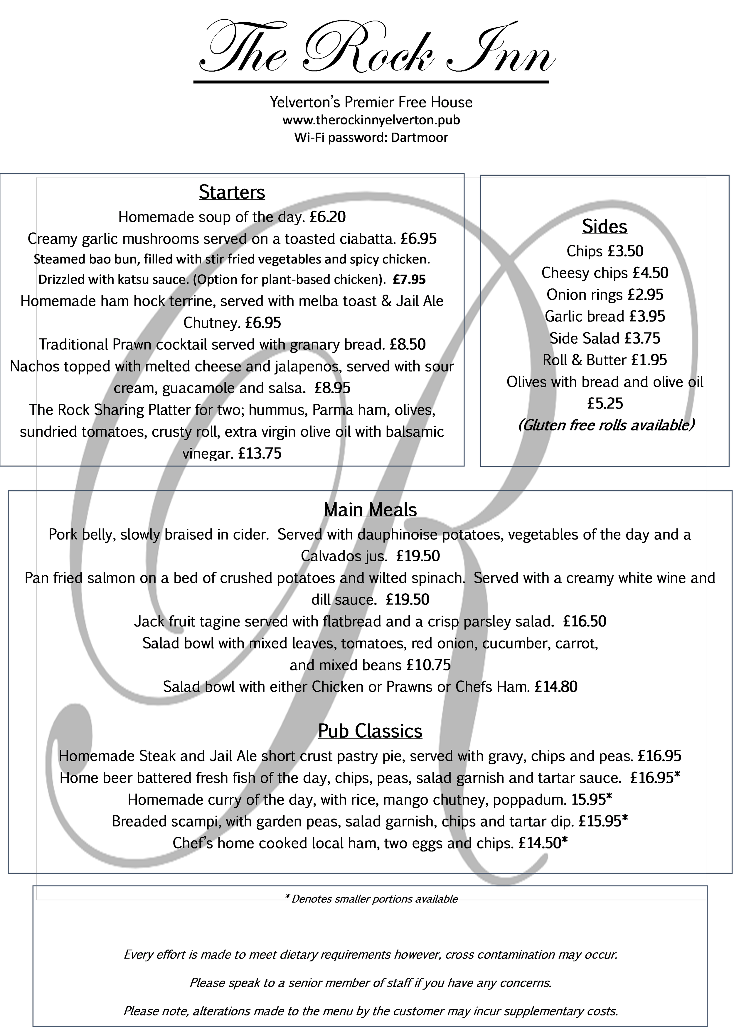 Main Menu — Rock Inn Yelverton