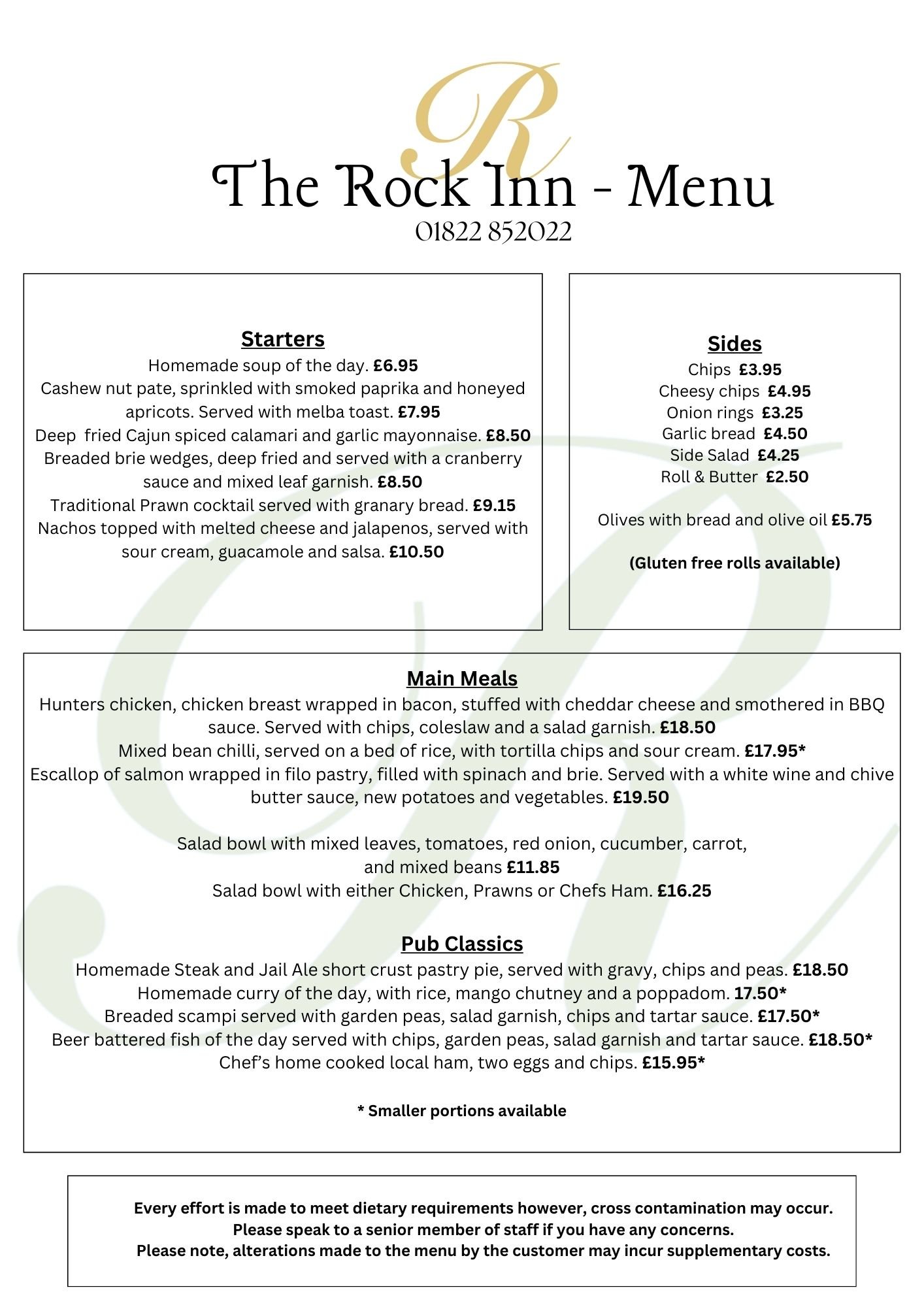 Main Menu — Rock Inn Yelverton
