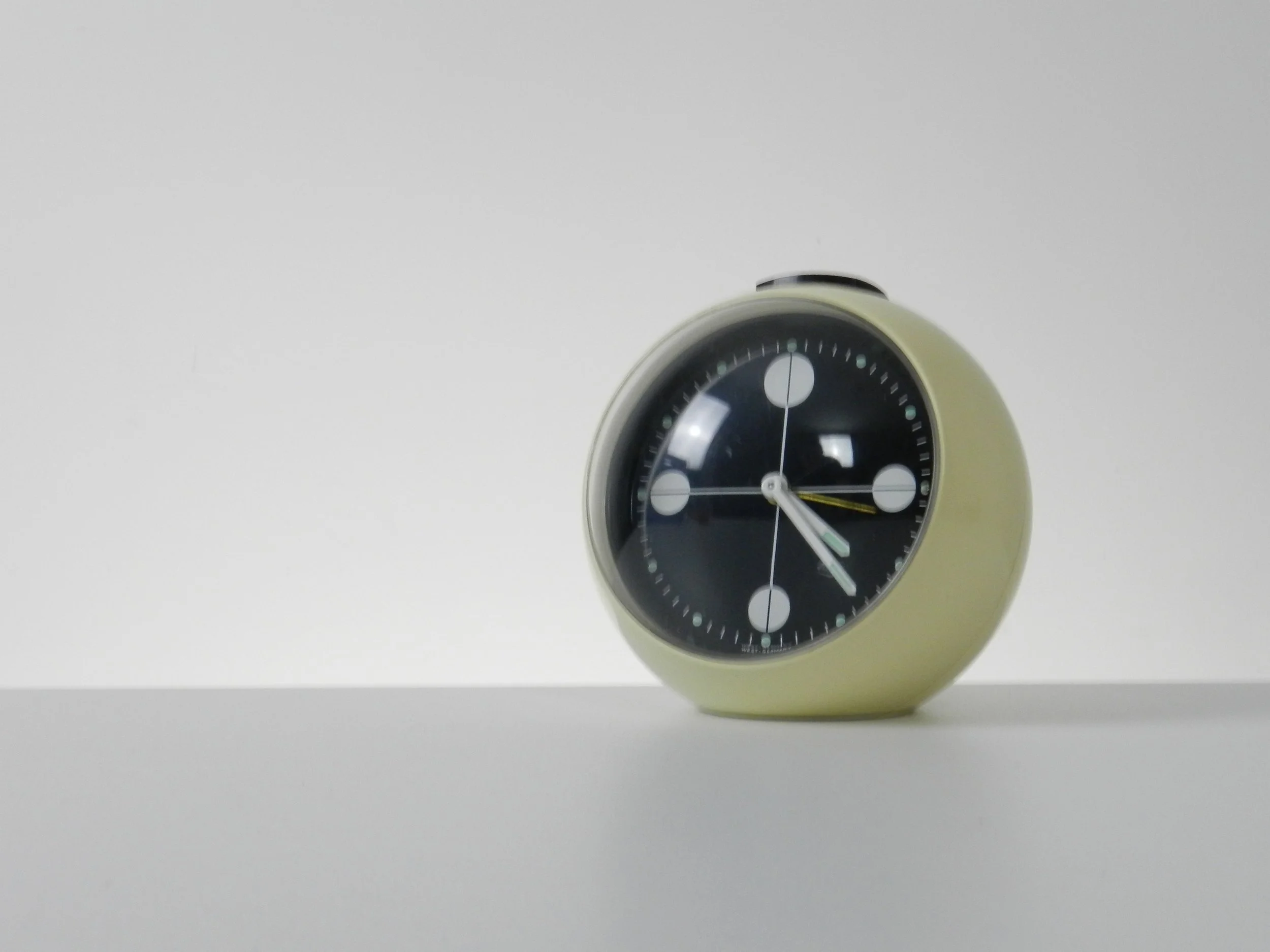 Spherical plastic space age alarm clock by Fisker. West Germany, 1970s ...