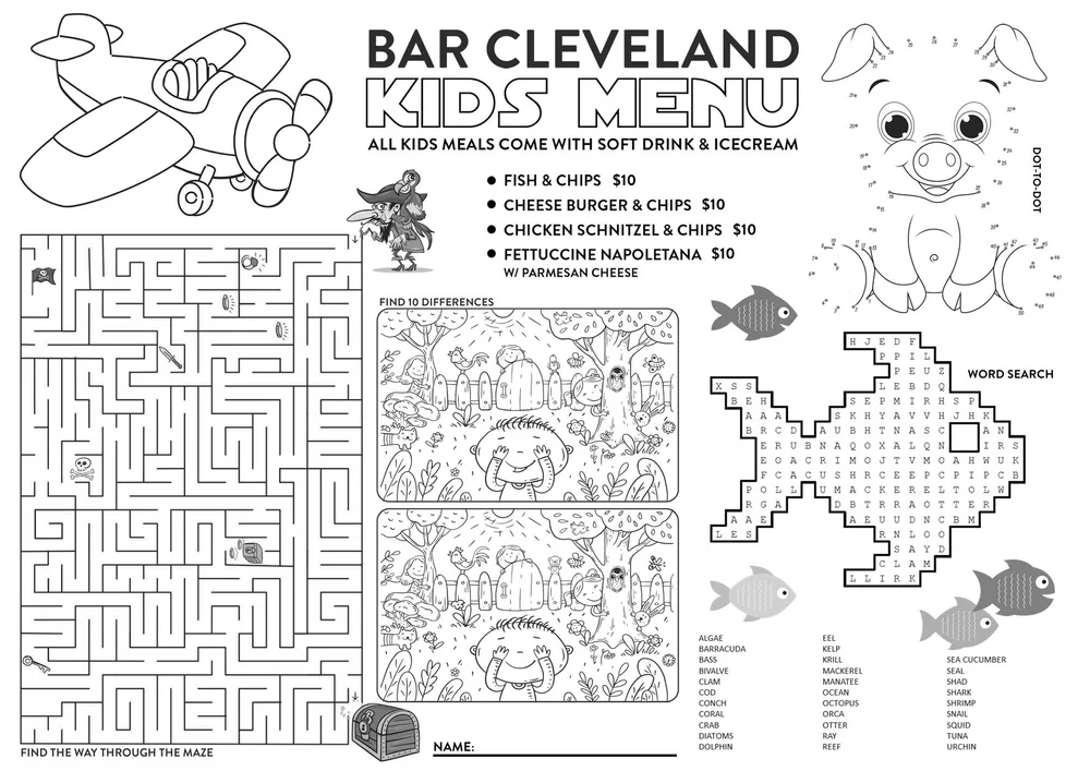 Dine In Menu — Bar Cleveland
