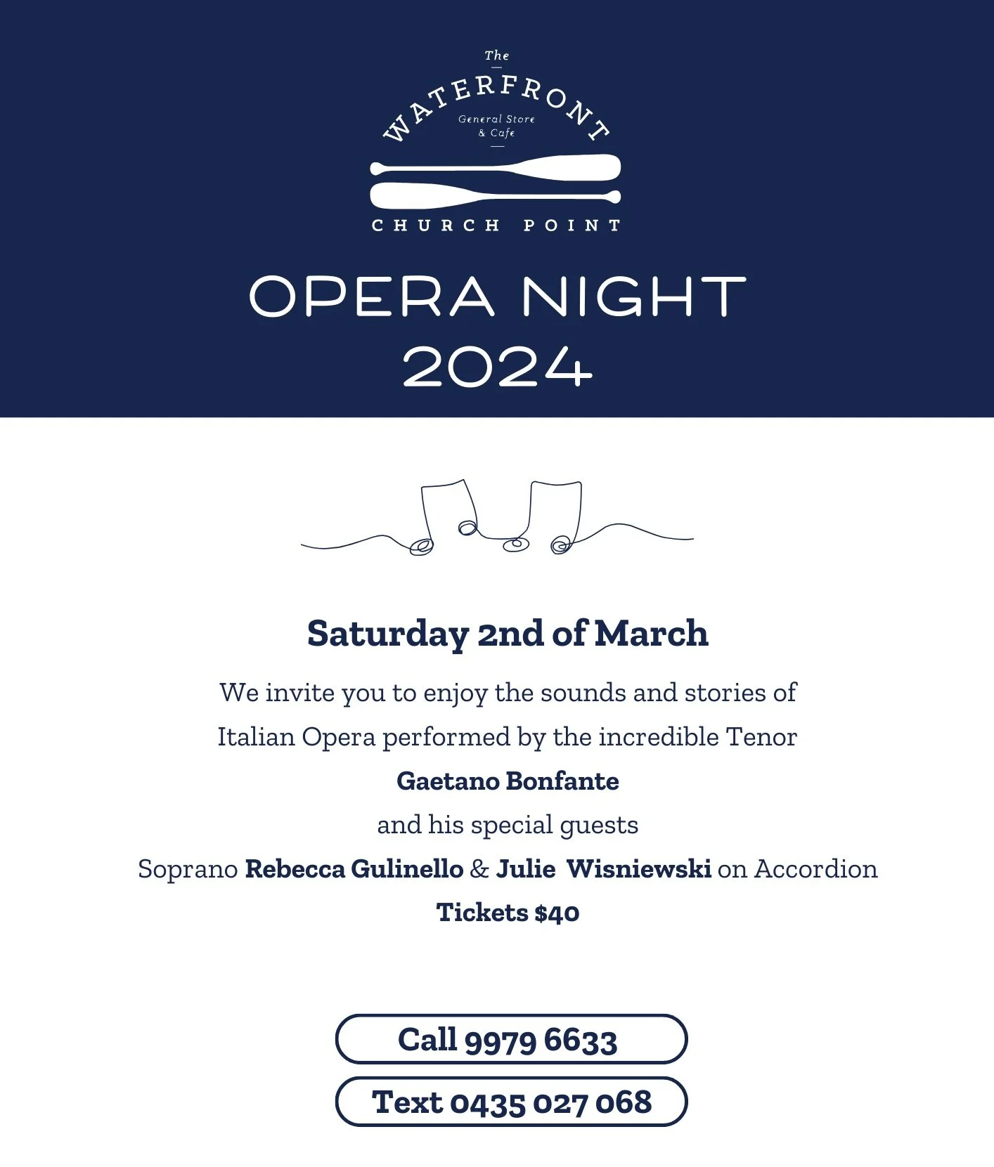 LIVE MUSIC: Opera Night 2024 — The Waterfront Cafe & General Store