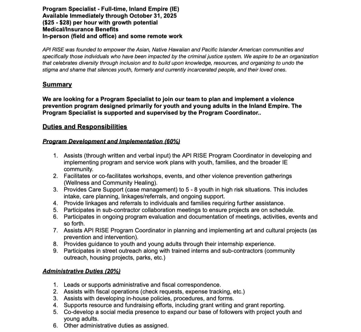 API RISE —Restorative Justice, Community