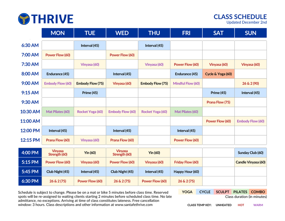 Printable Schedule — Thrive