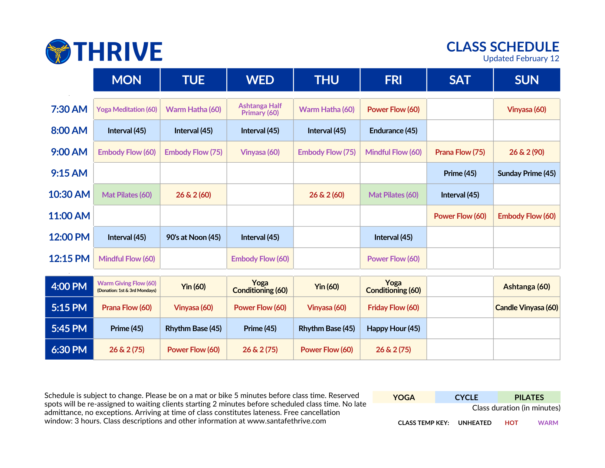 Printable Schedule — Thrive