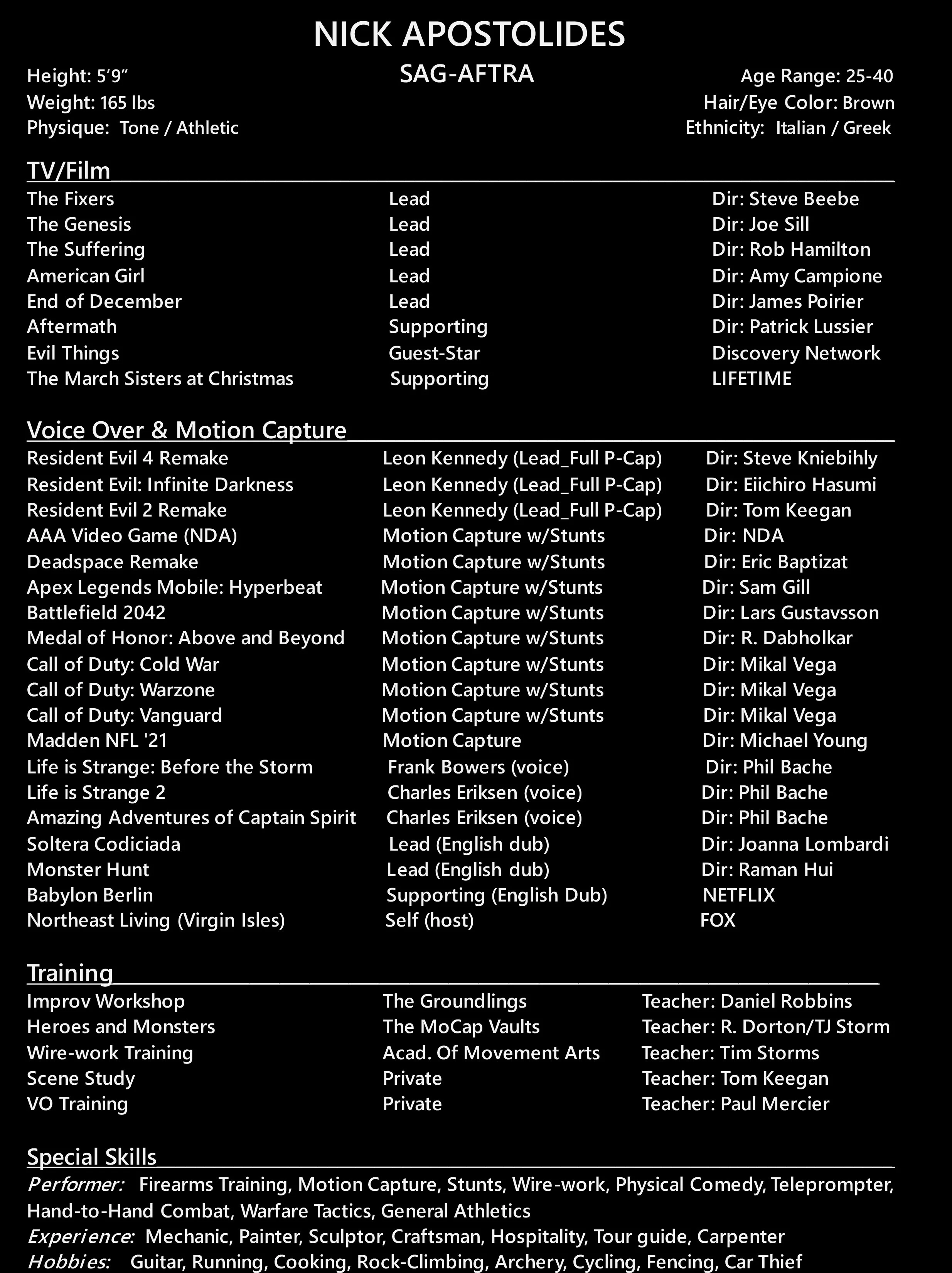 Nick Apostolides Resume — NICK APOSTOLIDES