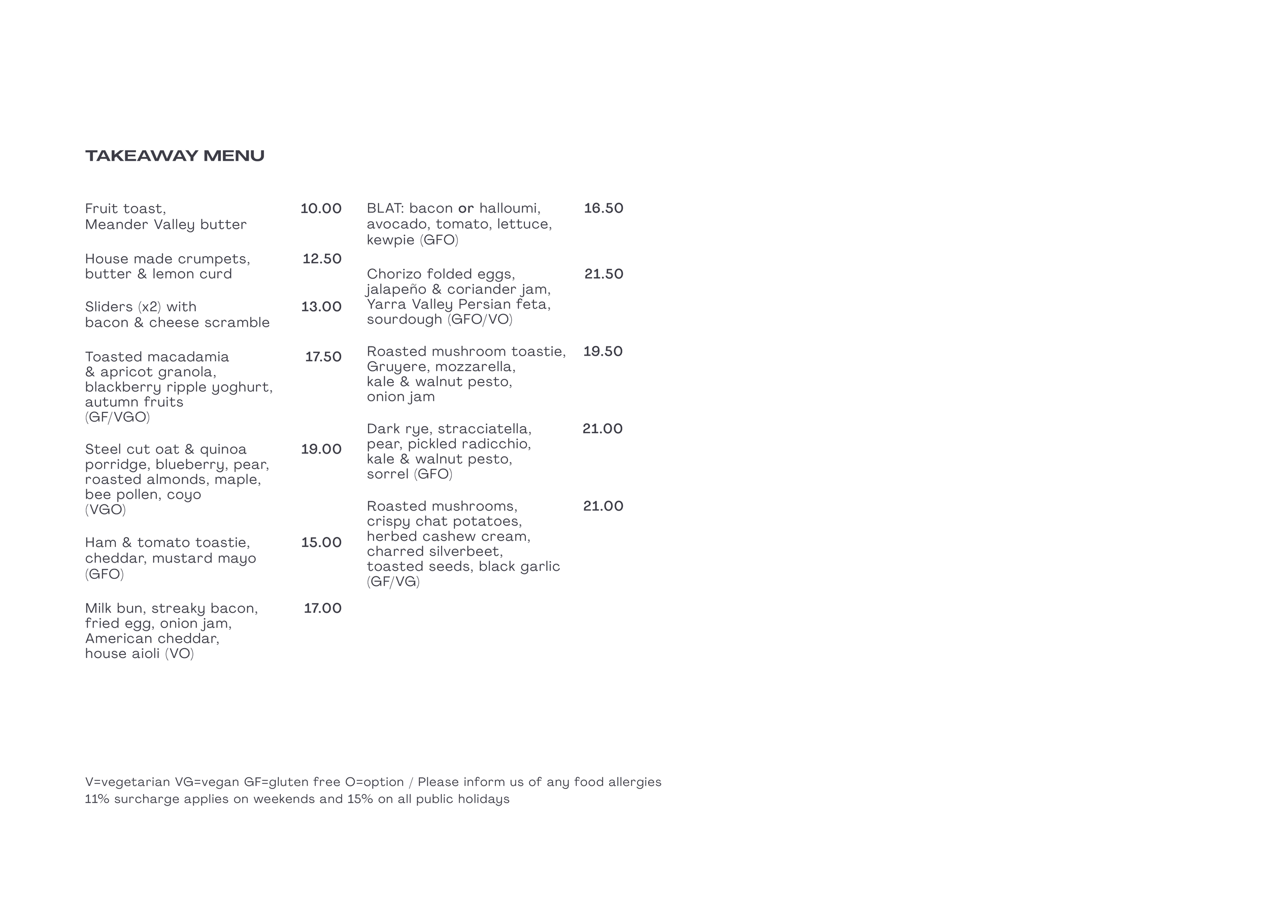 MENU — SHORT ROUND