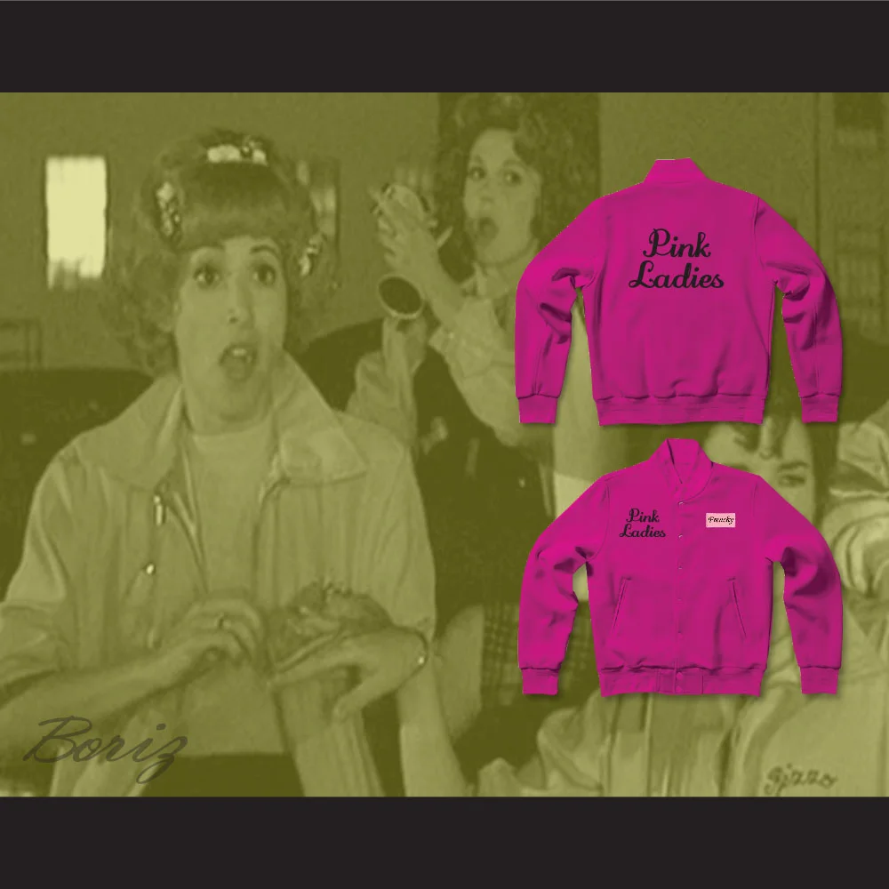 Frenchy Pink Ladies Letterman Jacket-Style Sweatshirt Hot Pink — BORIZ