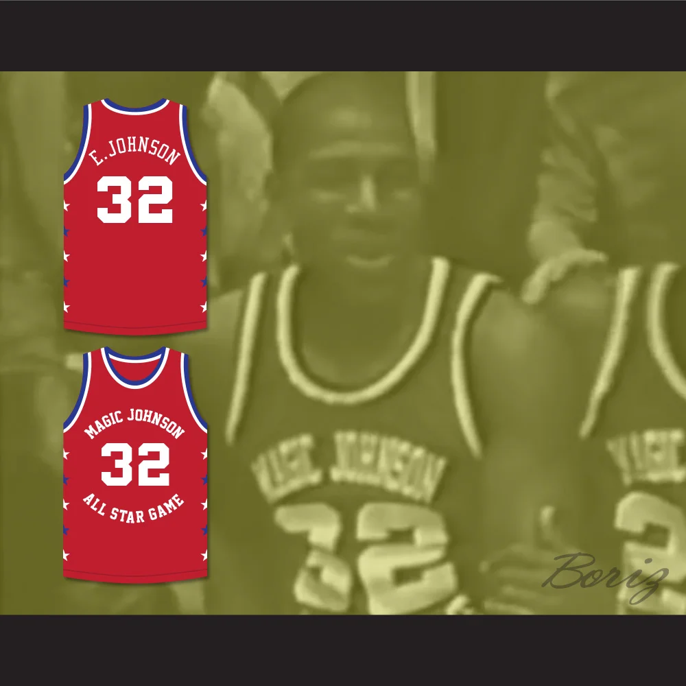 Magic Johnson 32 Magic Johnson All Star Game Red Basketball Jersey 1990 ...