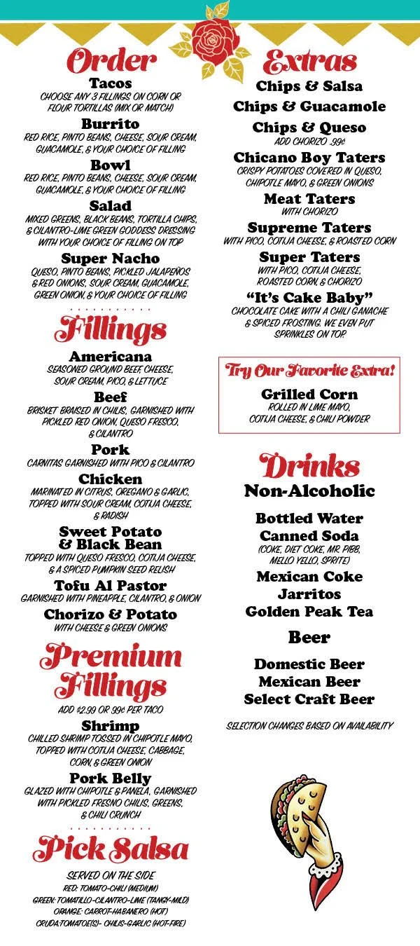 Chicano Boy TacoSample Menus