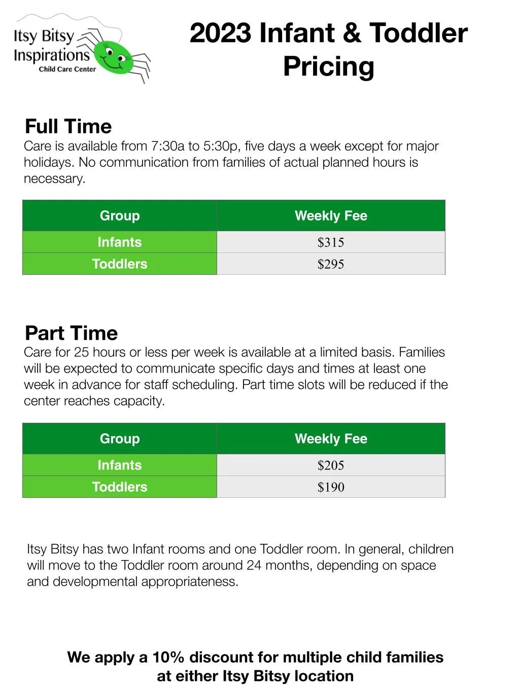 Pricing — Itsy Bitsy Inspirations Child Care