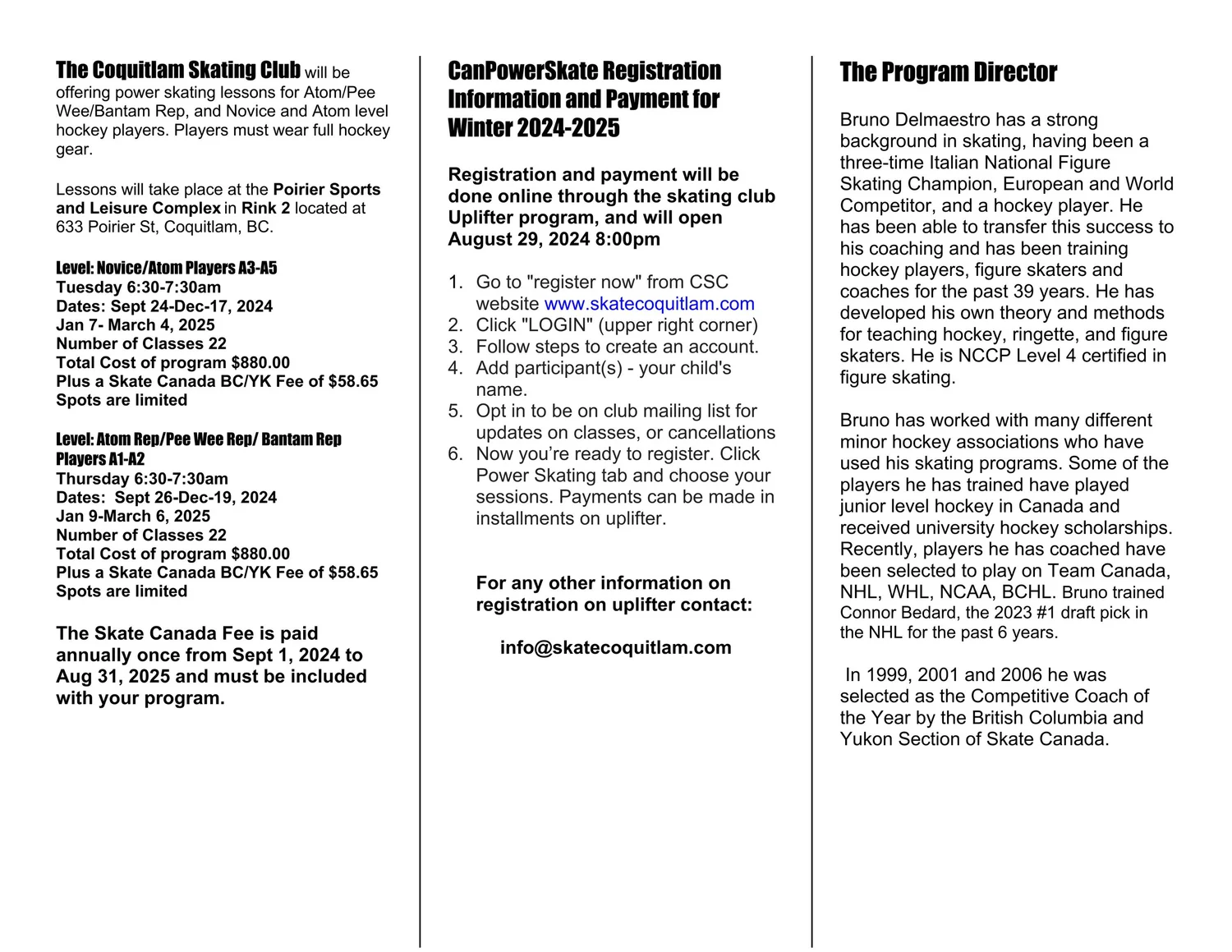 Fall/Winter Power Skating Registration Info — Coquitlam Skating Club