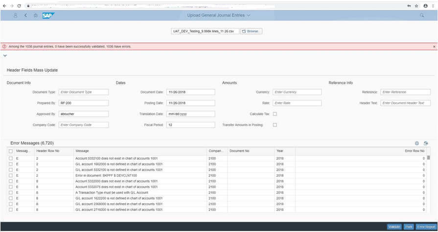 Journal Entry Fiori Upload