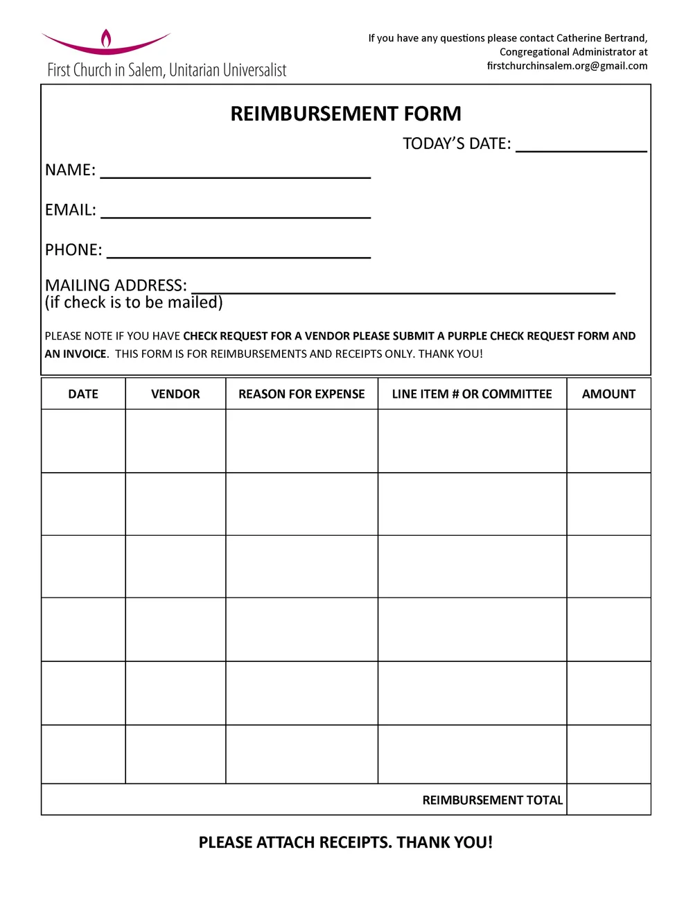 Check Request Forms — The First Church in Salem
