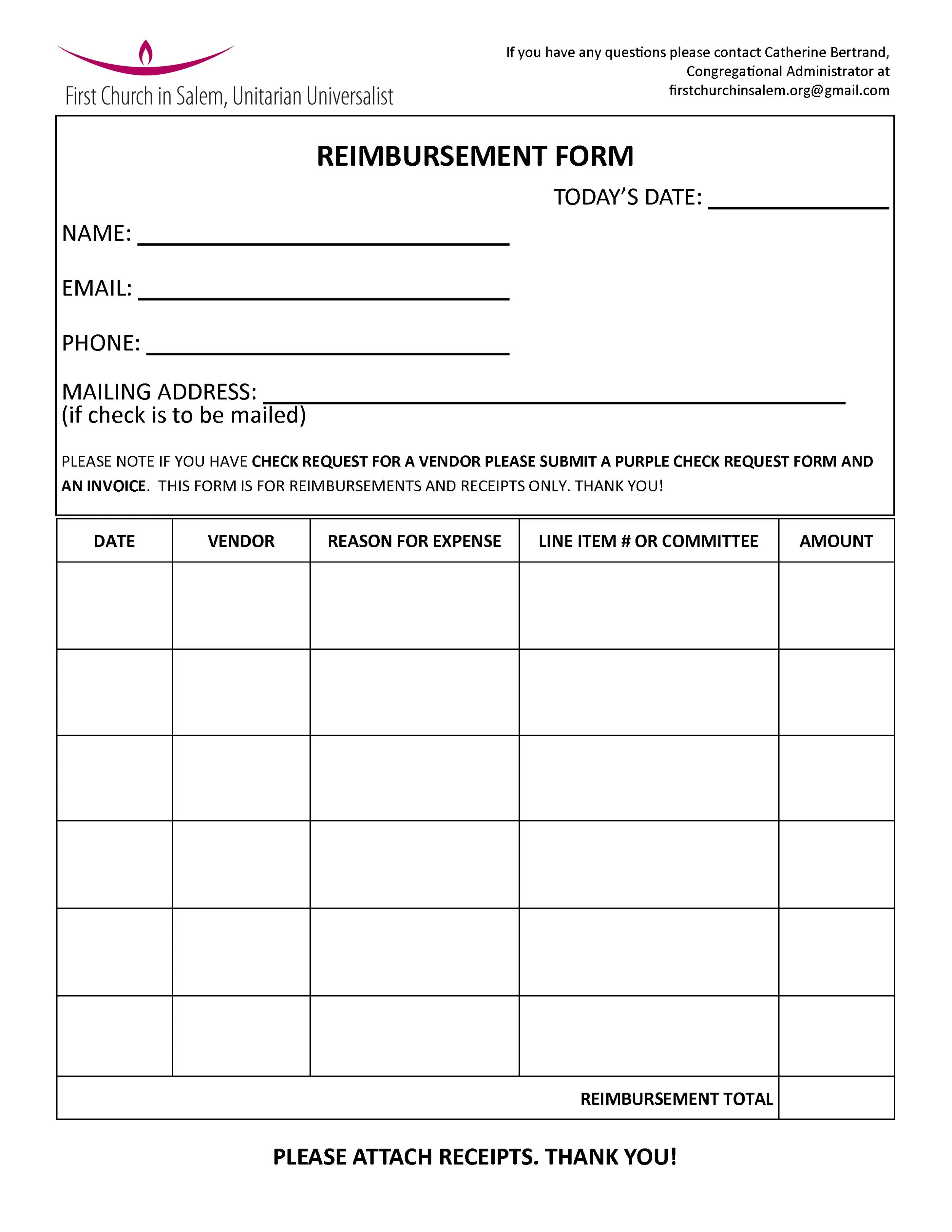 Check Request Forms — The First Church in Salem
