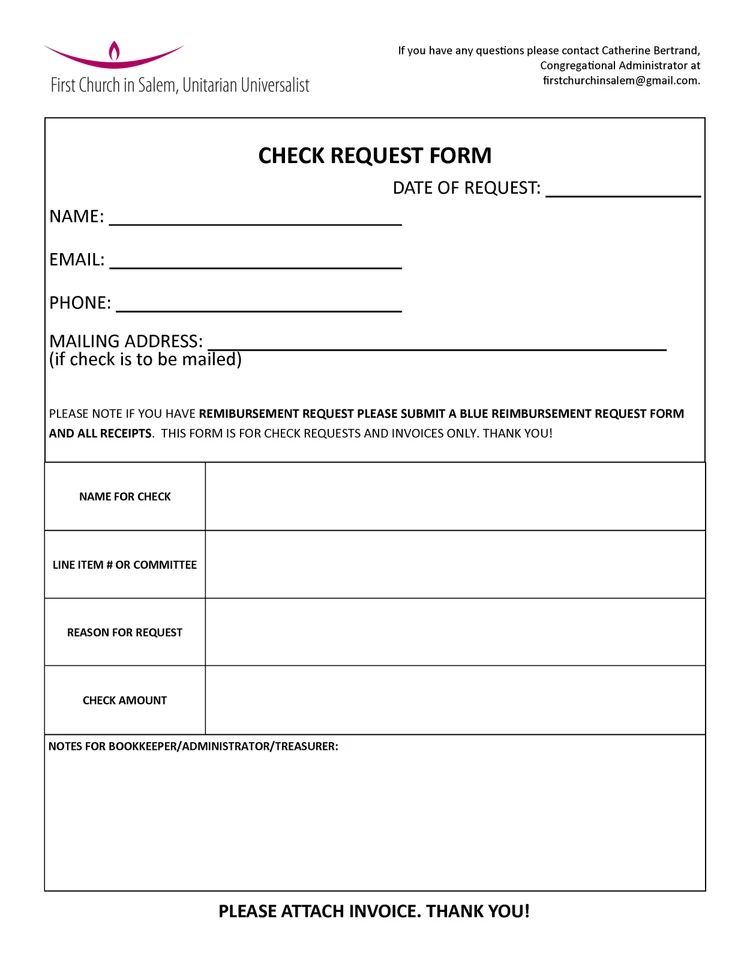 Check Request Forms — The First Church in Salem