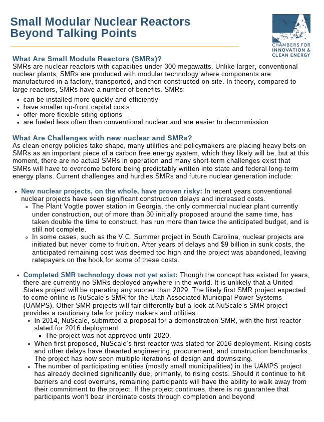 Small Modular Nuclear Reactors — Chambers for Innovation & Clean Energy