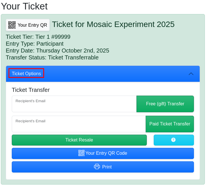 TICKETS — MOSAIC EXPERIMENT