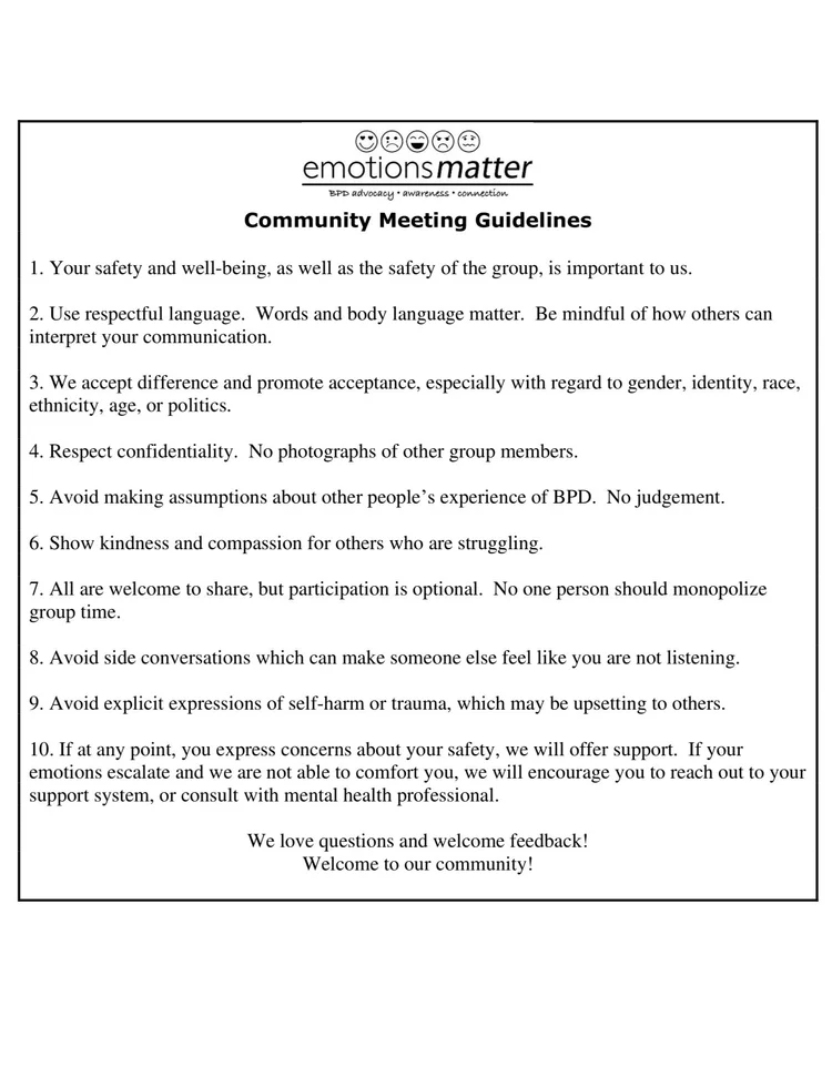 Peer Support Groups Information — Emotions Matter