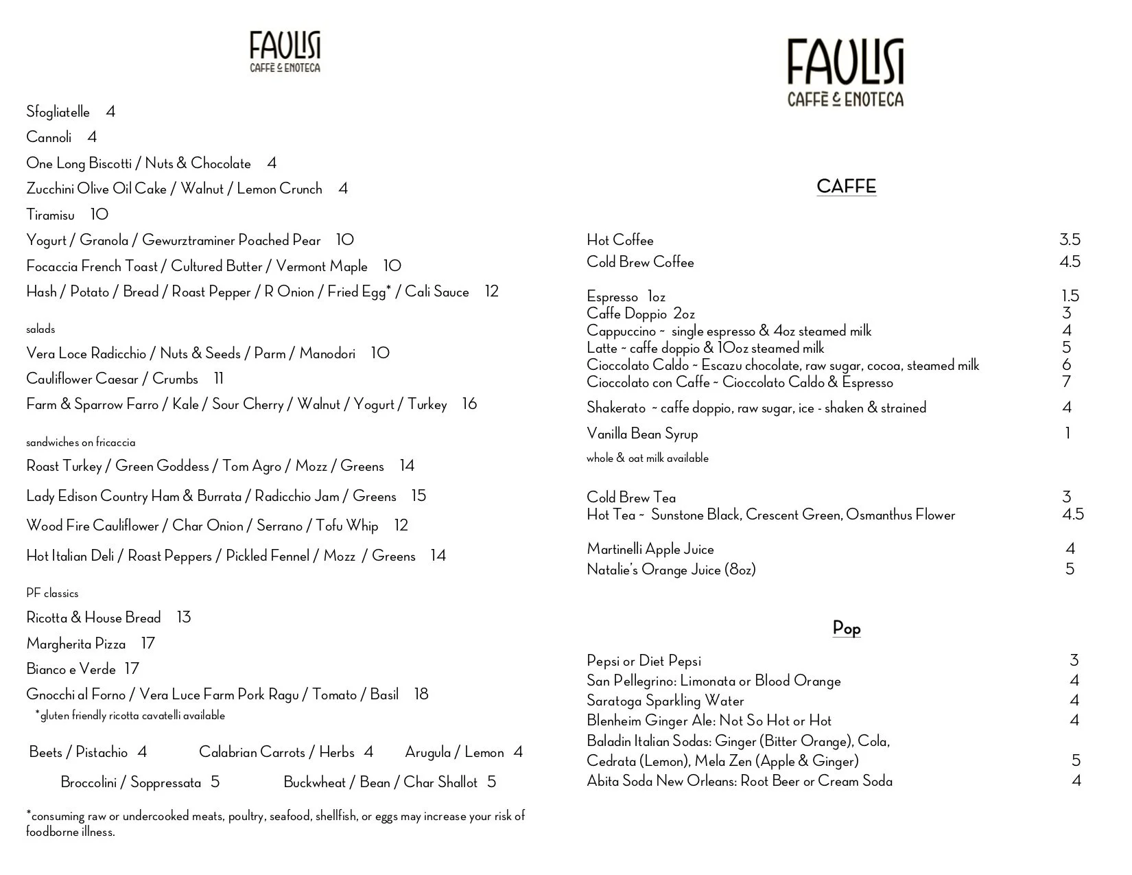 MenuS — Faulisi Caffè & Enoteca