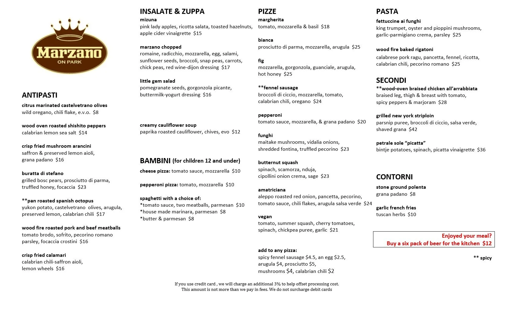 MENUS — Marzano Restaurant