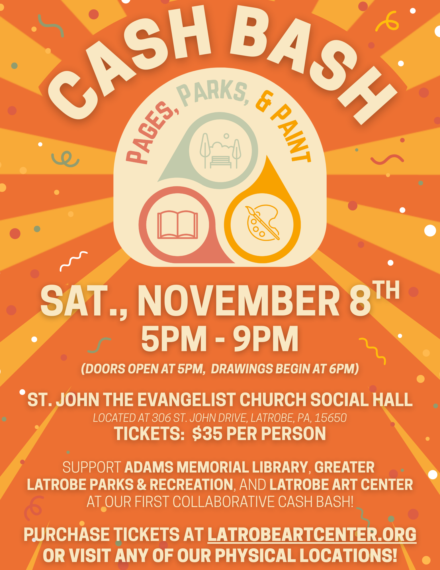 "Pages, Parks, & Paint" Cash Bash — Latrobe Art Center
