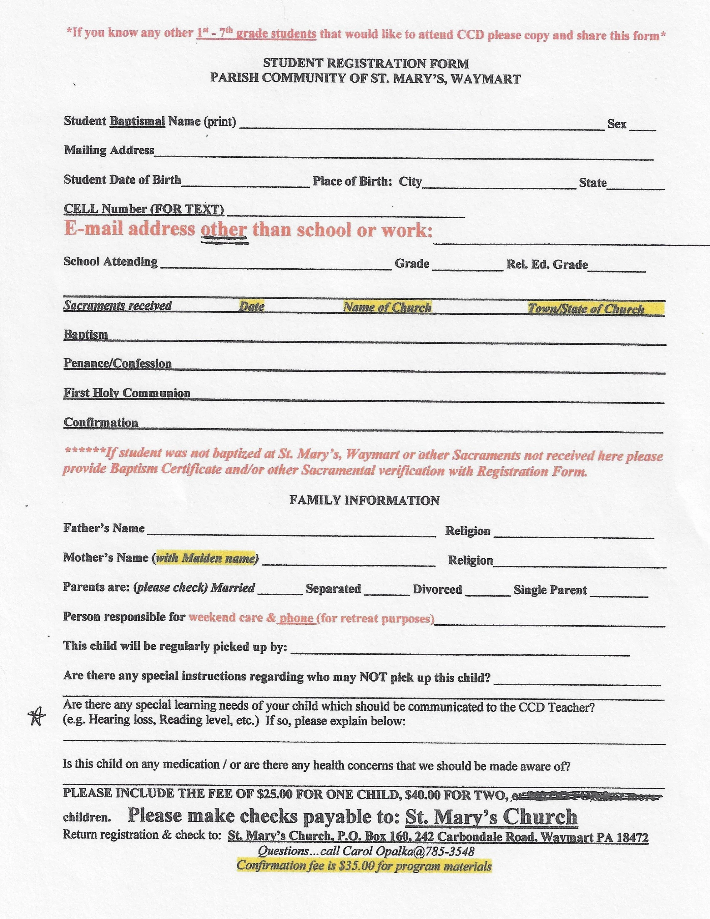 CCD Program — St. Mary's Church Waymart