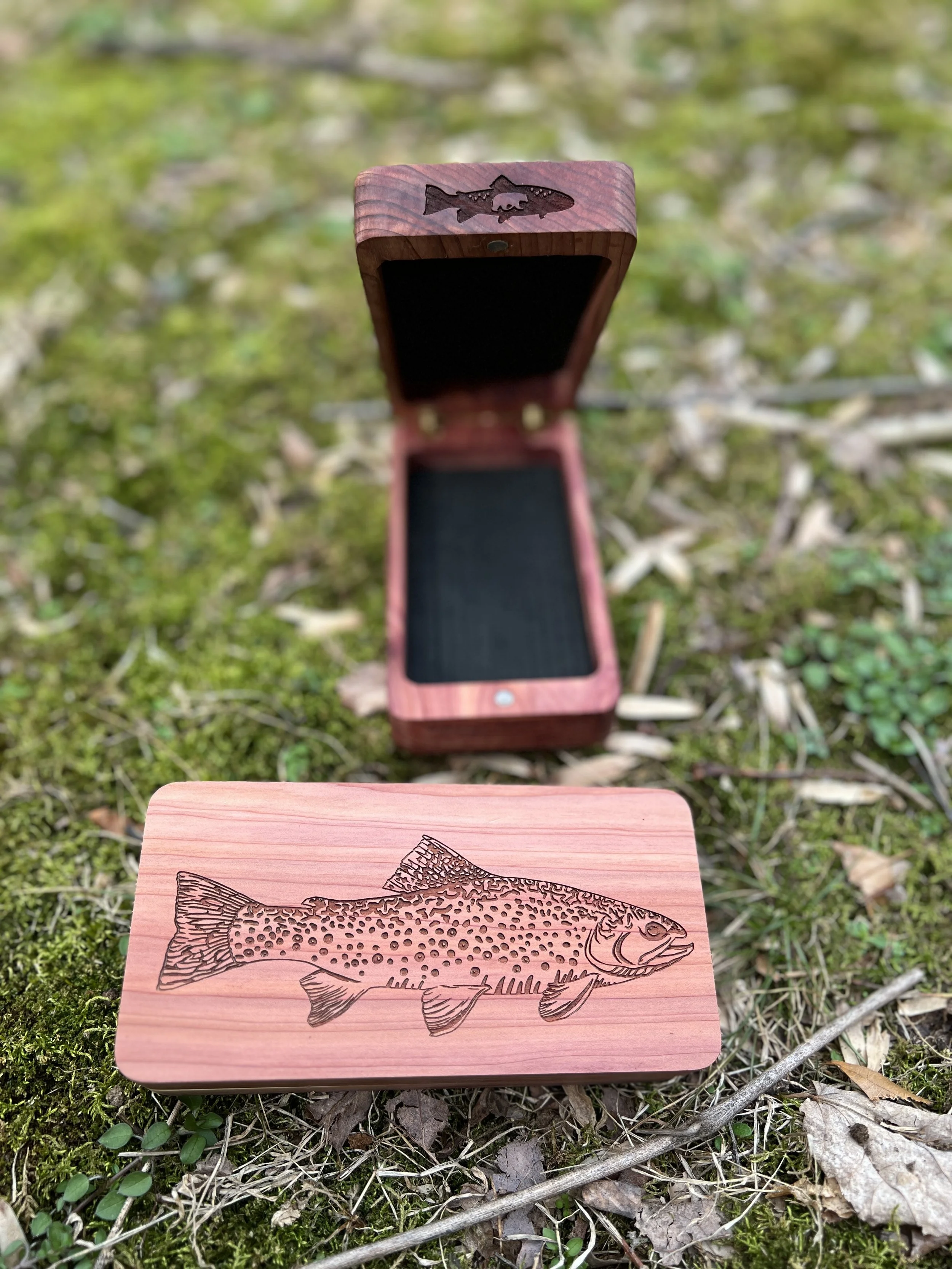 Wooden Fly Box - Small Puck for trout Fishing Wood Fly Fishing net ...