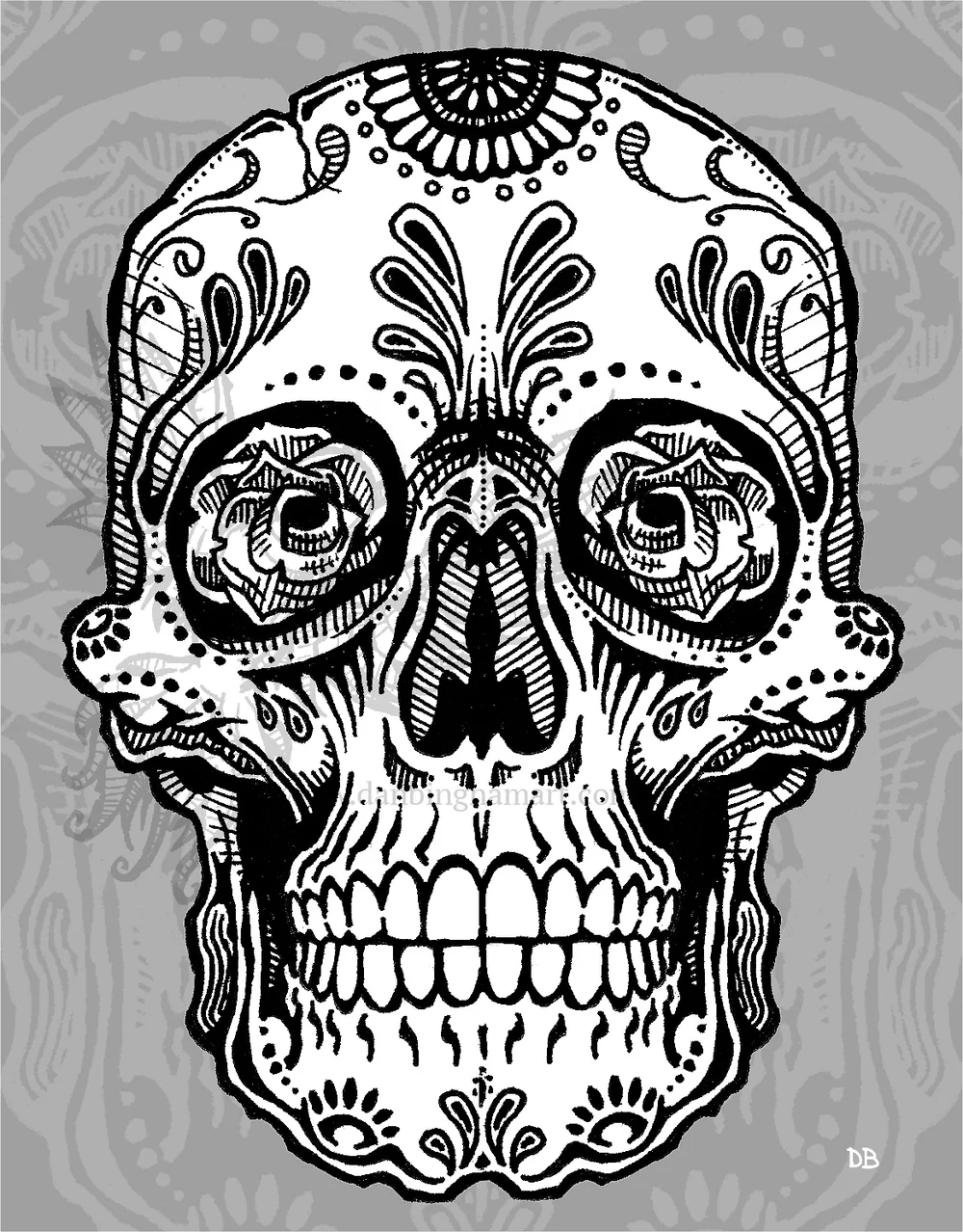 Colorful Sugar Skull Drawing