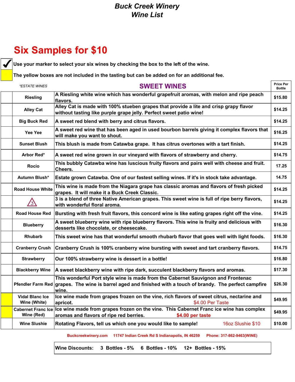 Current Wine List — Buck Creek Winery