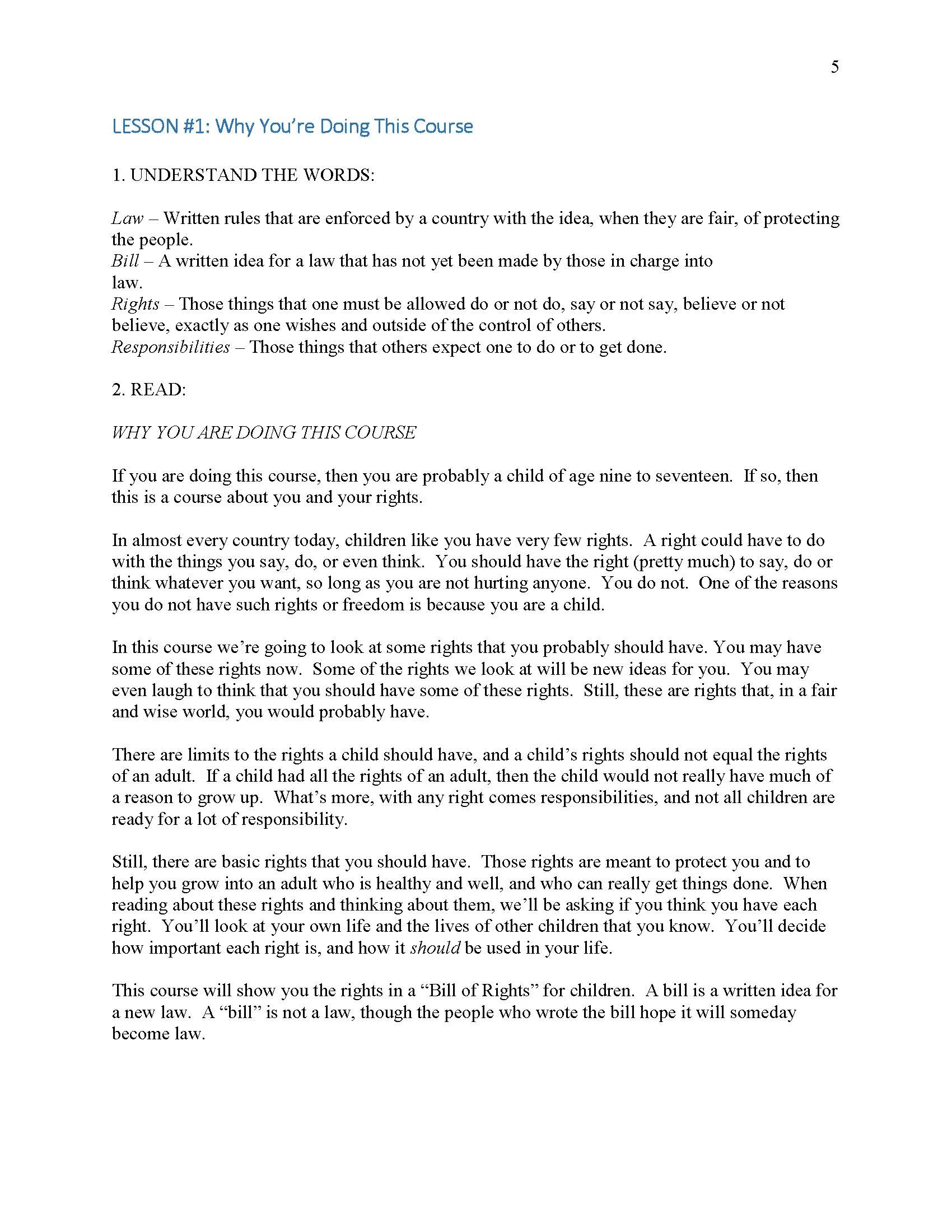 Step 3-4 - Children's Bill Of Rights Elective Course — Steps