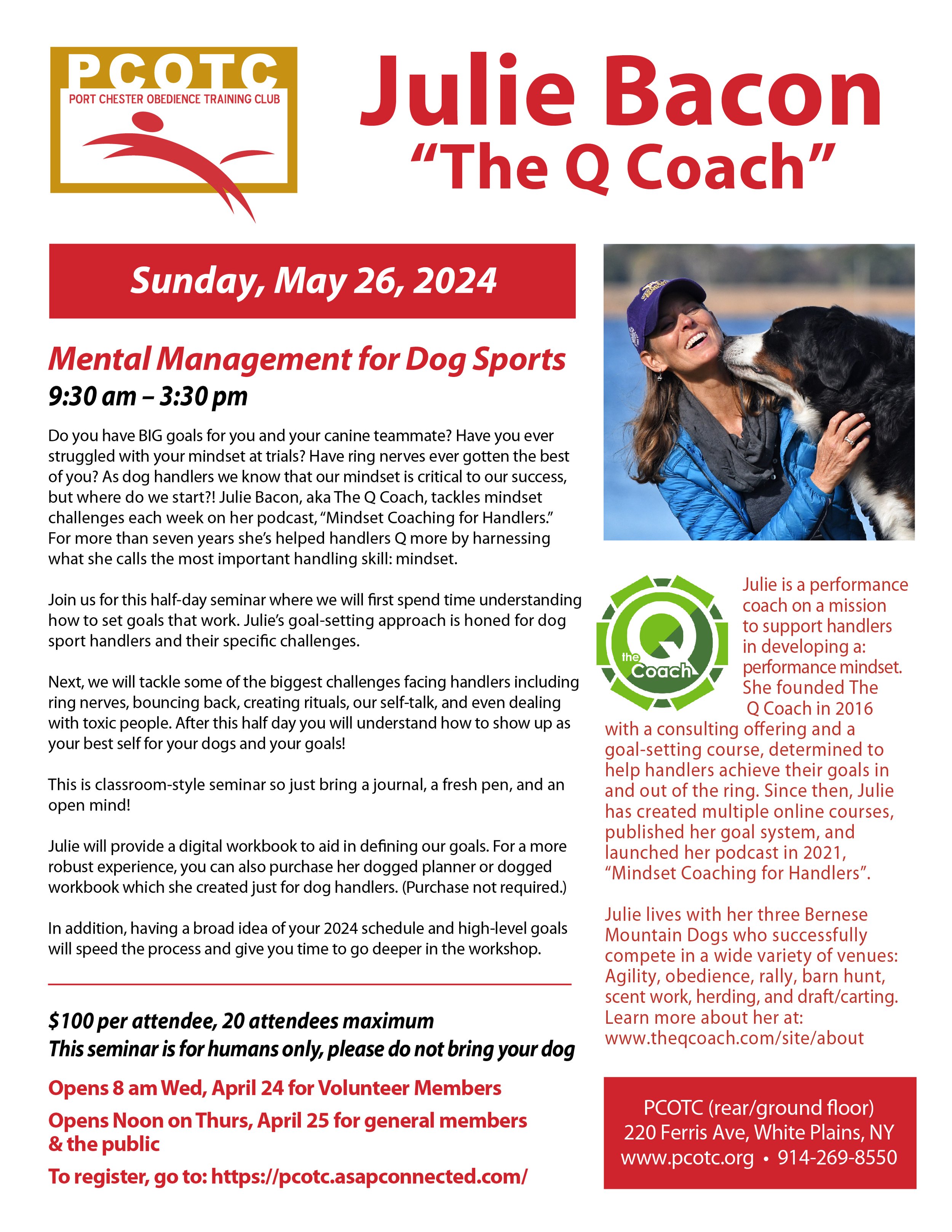MINDSET SEMINAR with the Q COACH - JULIE BACON — Port Chester Obedience ...