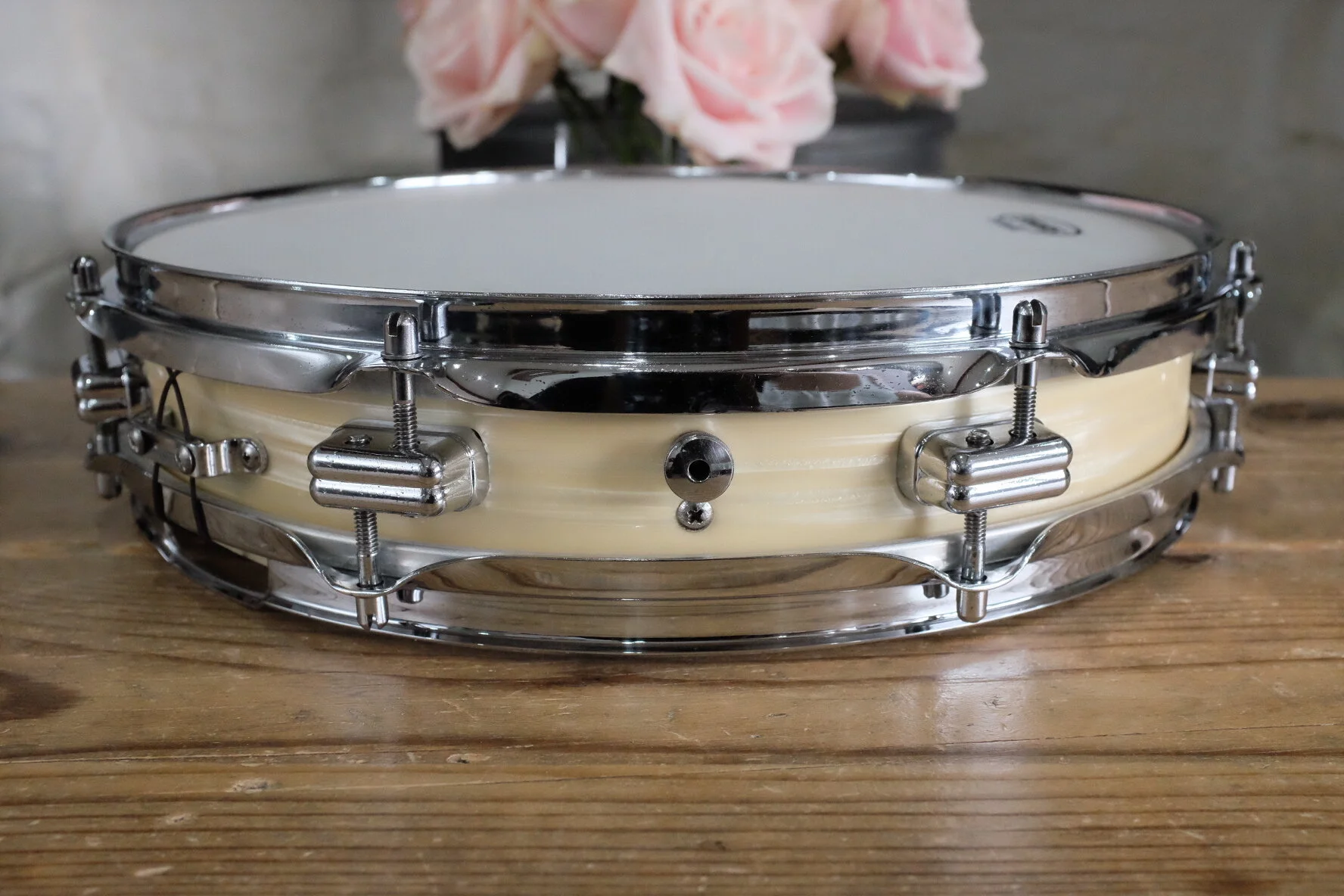 1960s Olympic 'Discus' 14x3" in White Silk Pearl — JOE COX DRUMS