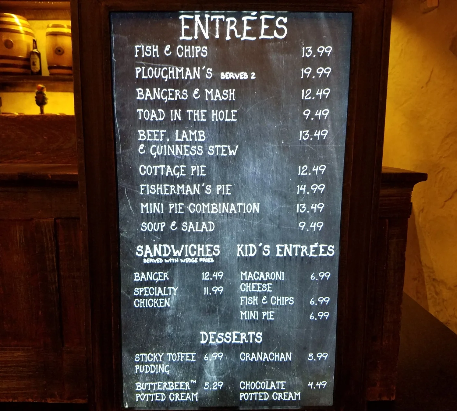 The Leaky Cauldron Menu